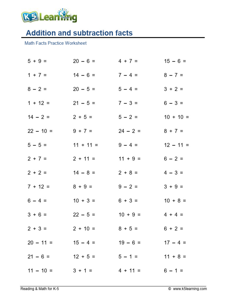 Addition Subtraction Facts Horizontal e | PDF