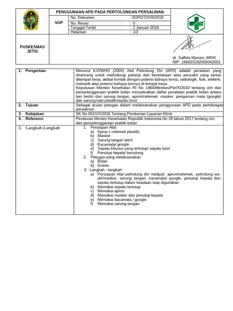 272 - Penggunaan Apd Pada Pertolongan Persalinan | PDF