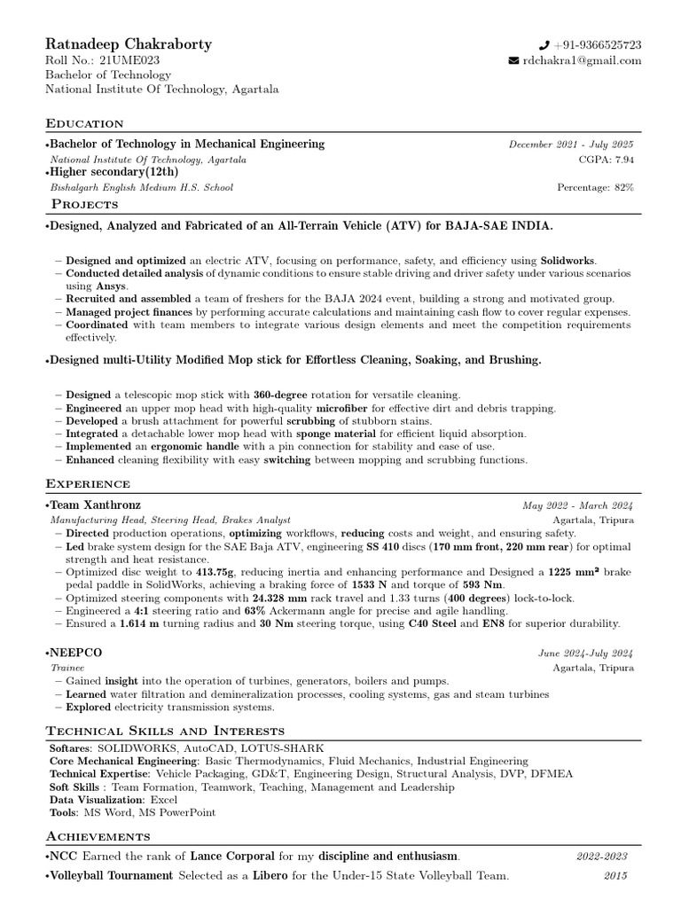 Ratnadeep Chakraborty - Resume | PDF | Mechanical Engineering