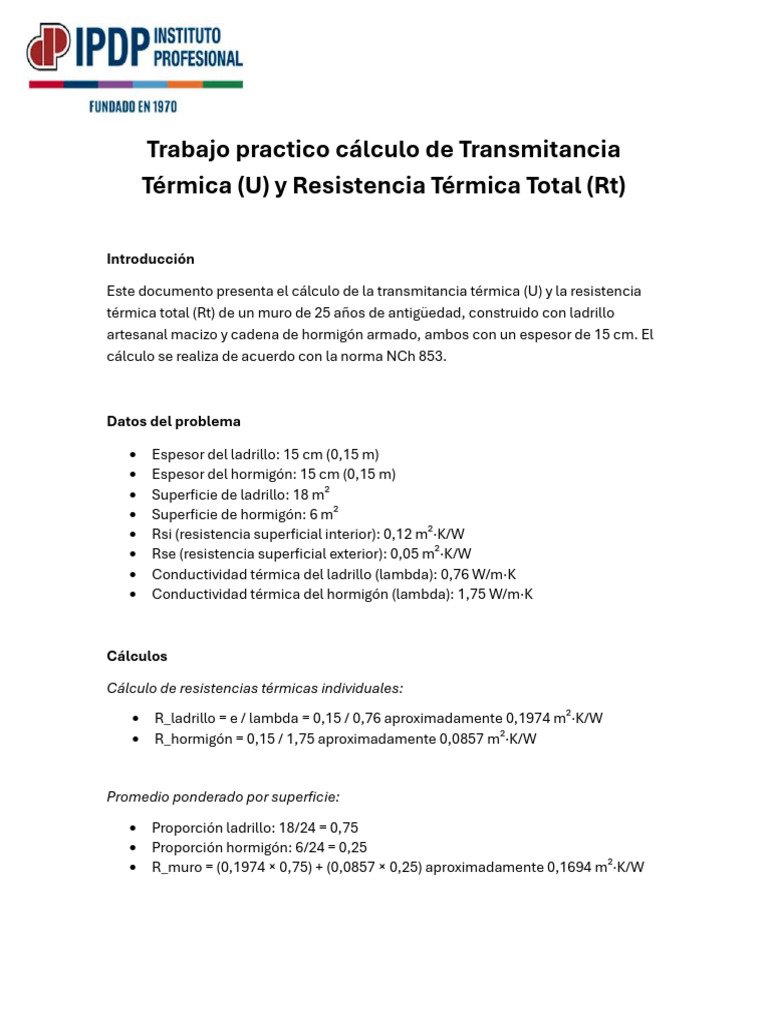Trabajo Practico Cálculo de Transmitancia Térmica | PDF