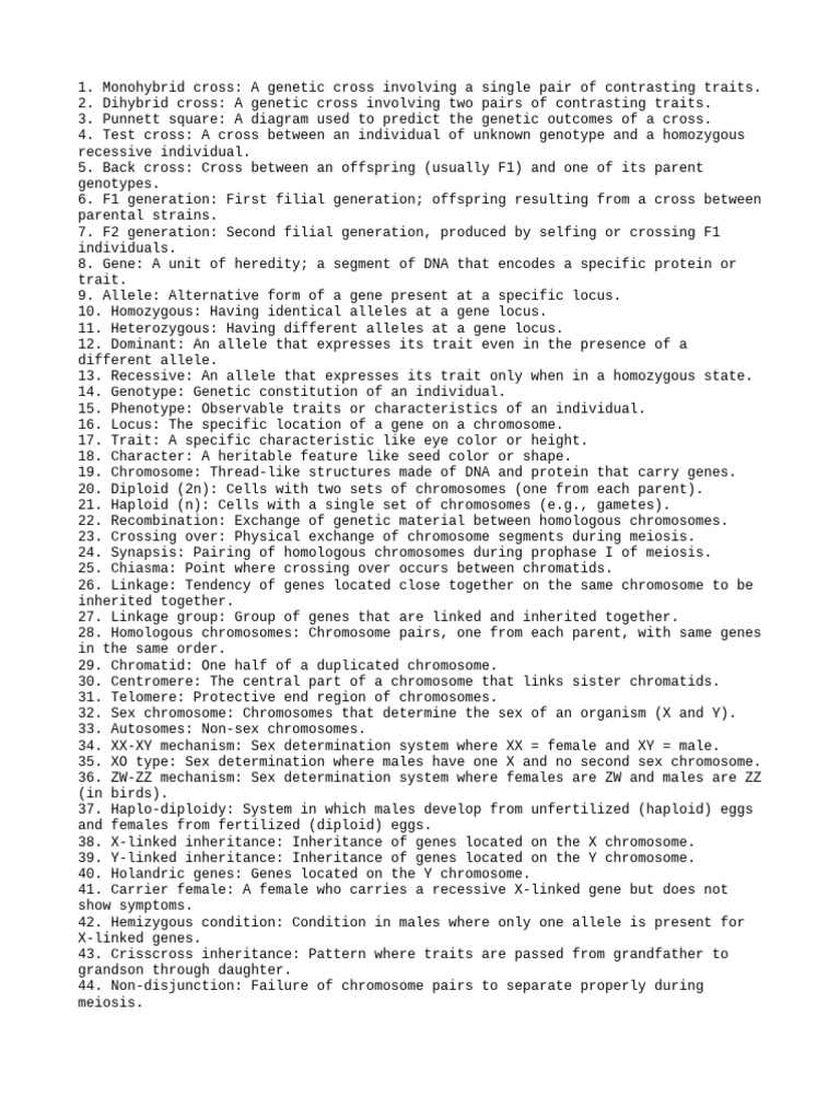 Genetics Terms and Definitions Guide | PDF | Operon | Rna