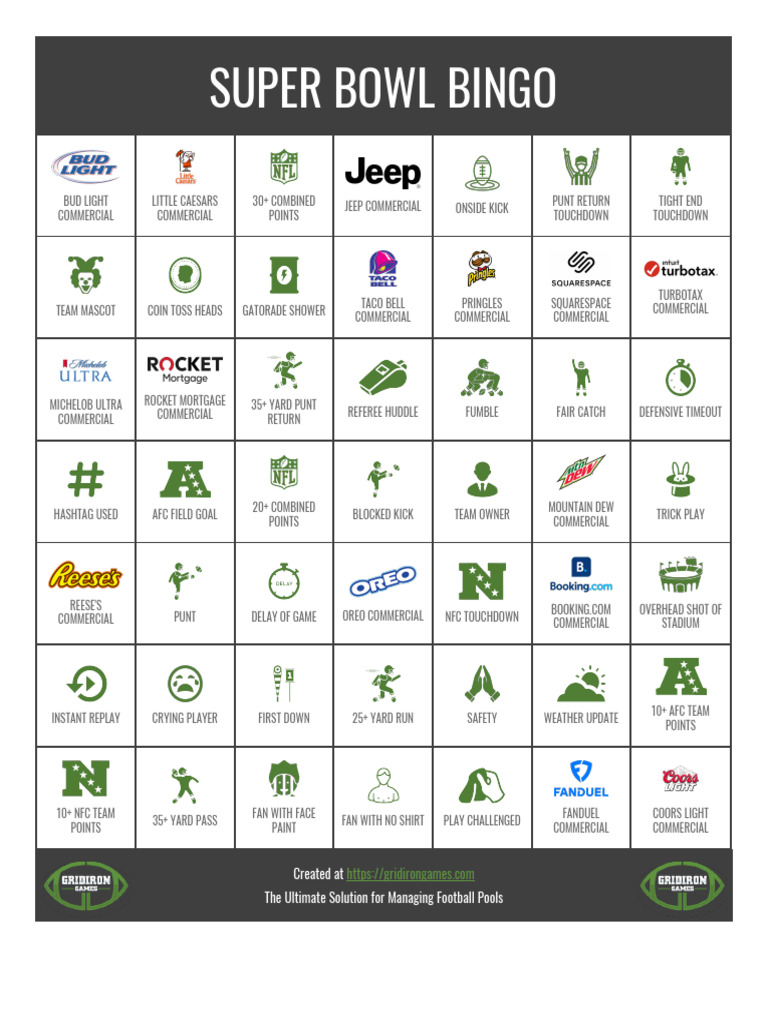 Super Bowl Bingo 7 X 7 All Events 2025 | PDF | Touchdown | Quarterback