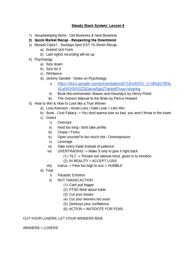 Steady Stack System_ Lesson 8 | PDF | Risk | Psychology