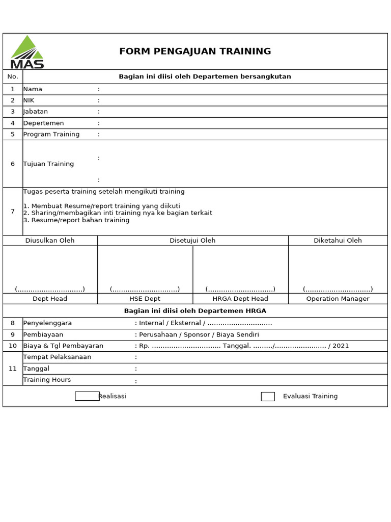 Formulir Pengajuan Training Karyawan | PDF