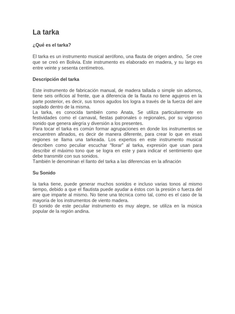 Historia y características de la tarka | PDF