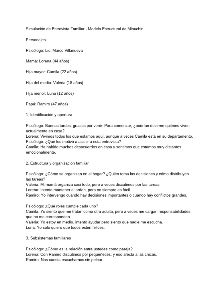 Simulación de Entrevista Familiar - Modelo Estructural de Minuchin ...