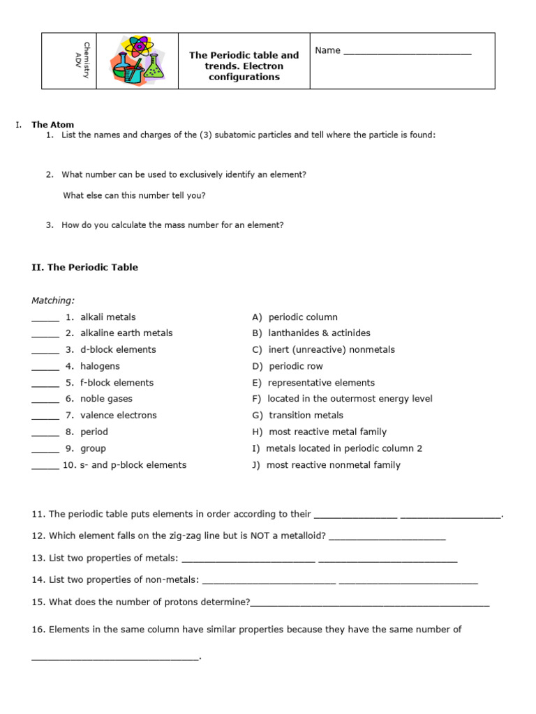 Unit 1 Periodic Table, Trends and e Config Test Review | PDF | Periodic ...