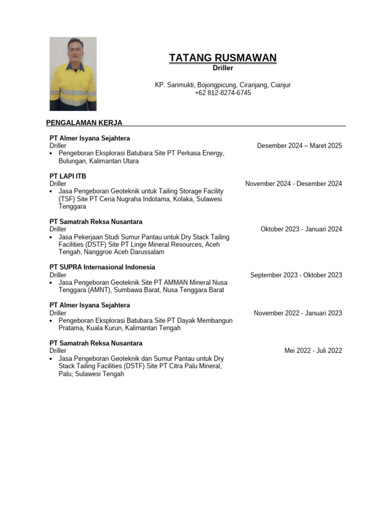 CV Tatang Rusmawan | PDF