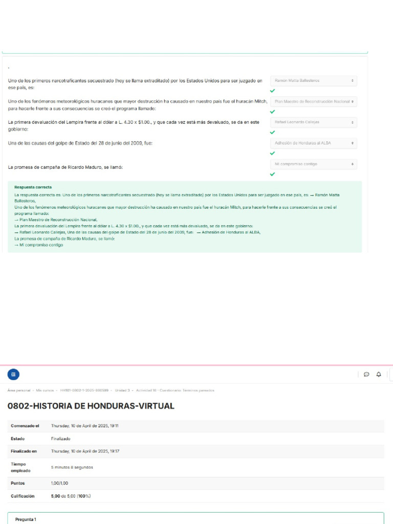 Actividad 16 - Términos Pareados Historia de Honduras Virtual UNAH | PDF