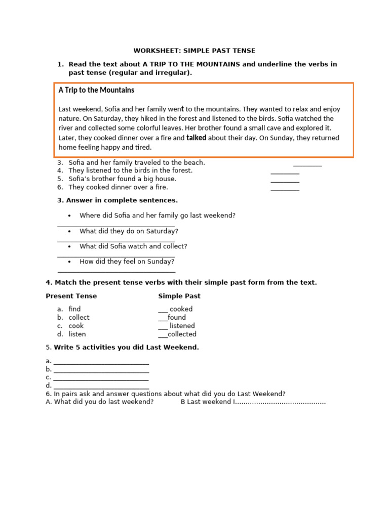 Worksheet Reading Simple Past | PDF