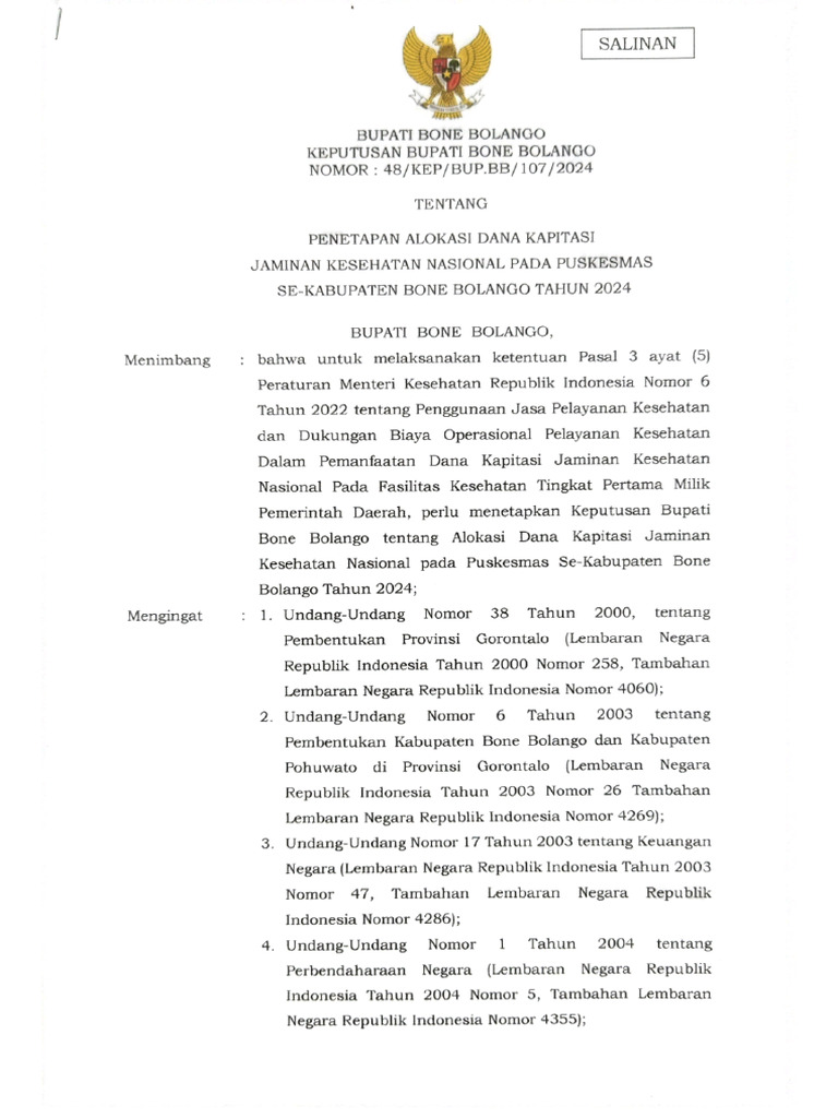 SK Bupati Tentang JKN Tahun 2024 | PDF