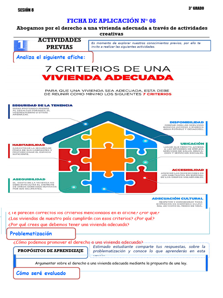 Ficha 8 - Estudiante Abogamos Por El Derecho A Una Vivienda Adecuada A Través de Actividades ...