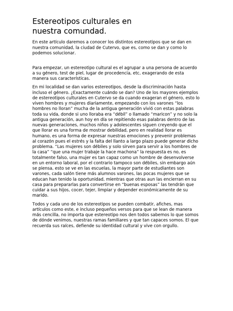 Estereotipos culturales en nuestra comundad | PDF