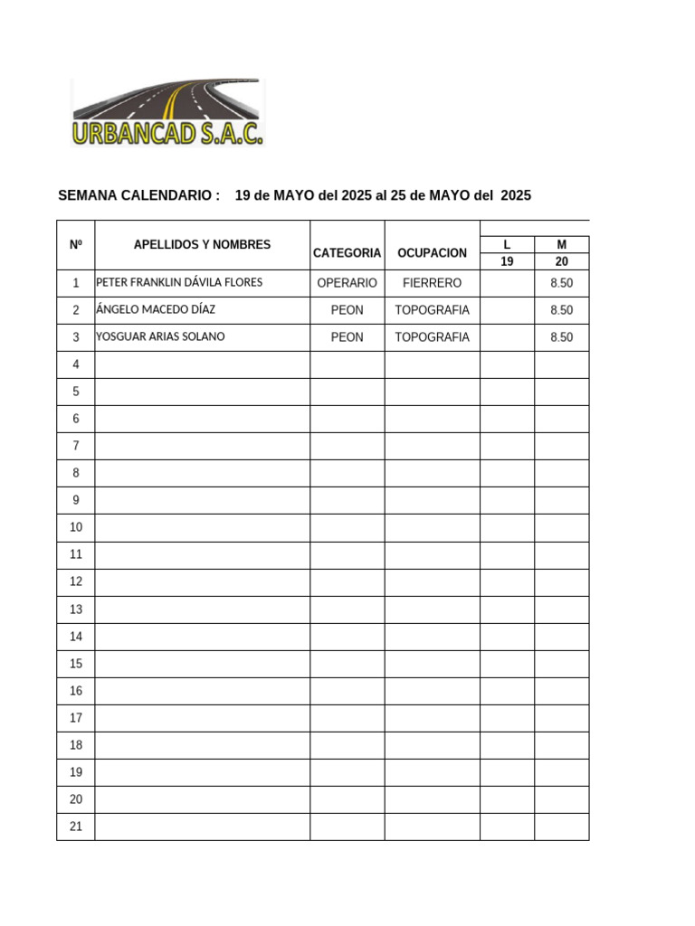 Tareo Urbancad - Semana 01 Del 20 Al 25 de Mayo 2025 | PDF