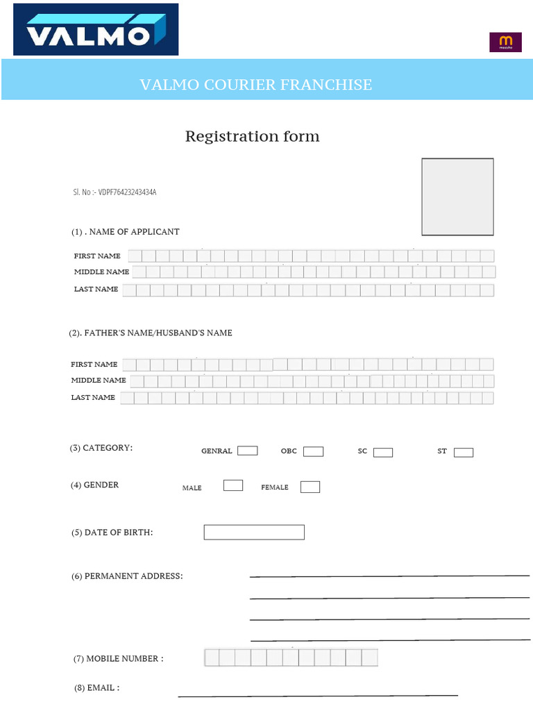 Valmo Franchise Registration Form | PDF