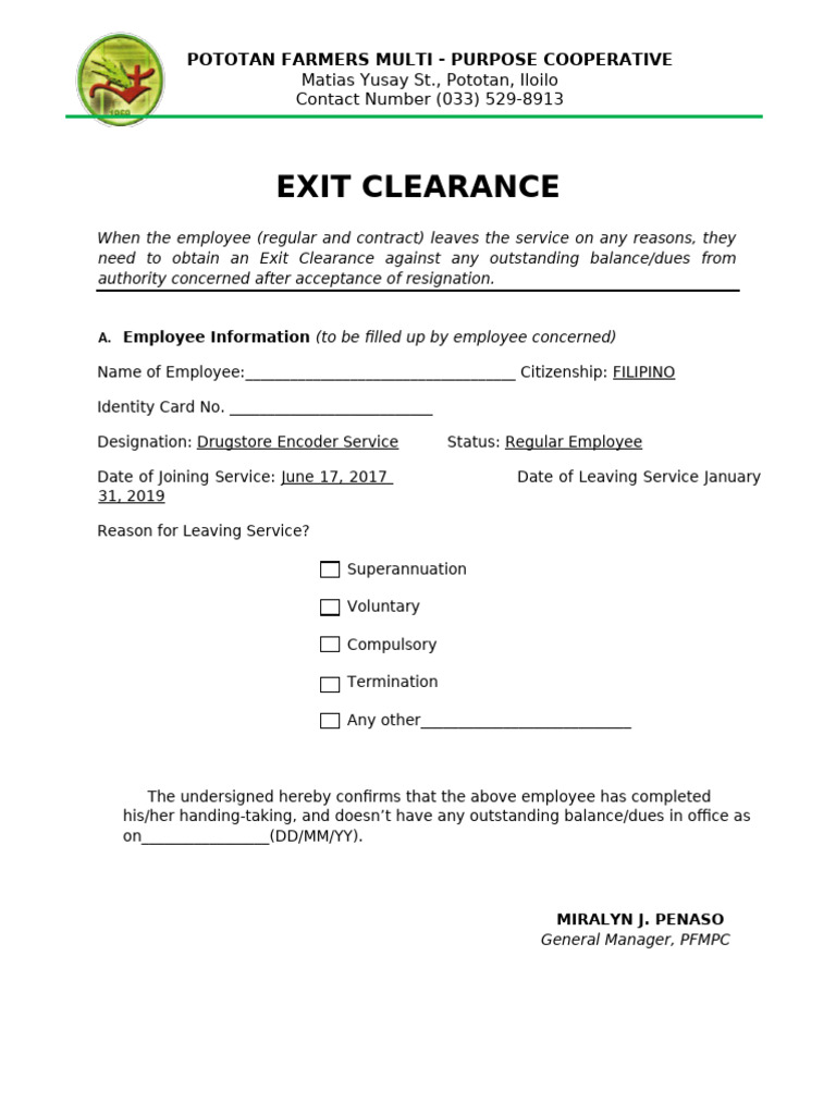 Employee Exit Clearance Form | PDF
