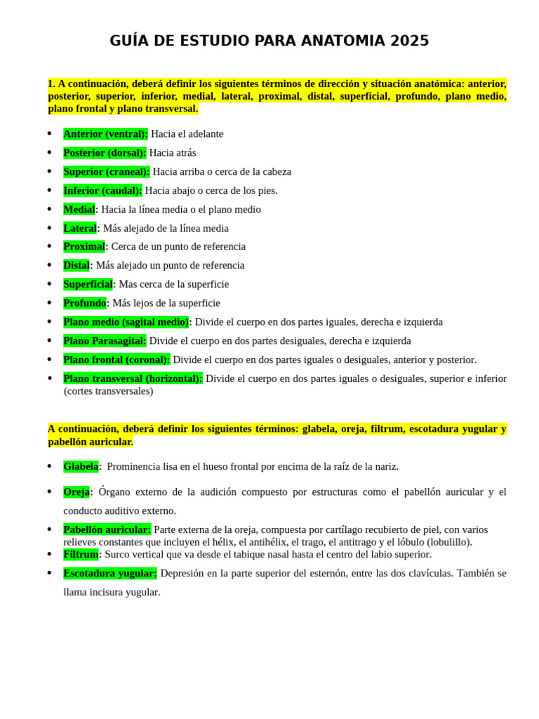 Anatomía - Guia de Estudio - 1er Año 2 | PDF | Oído | Retina