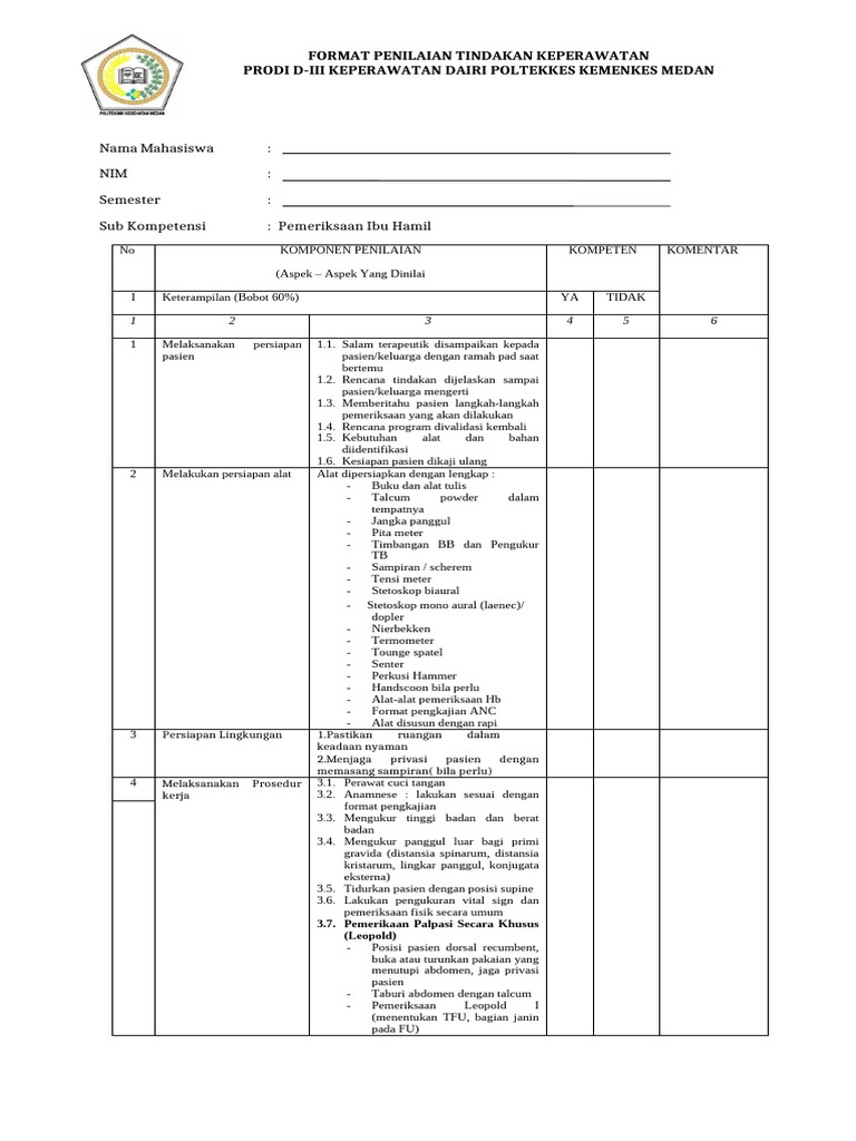 Format Praktek Tindakan Keperawatan Pemeriksaan Ibu Hamil | PDF