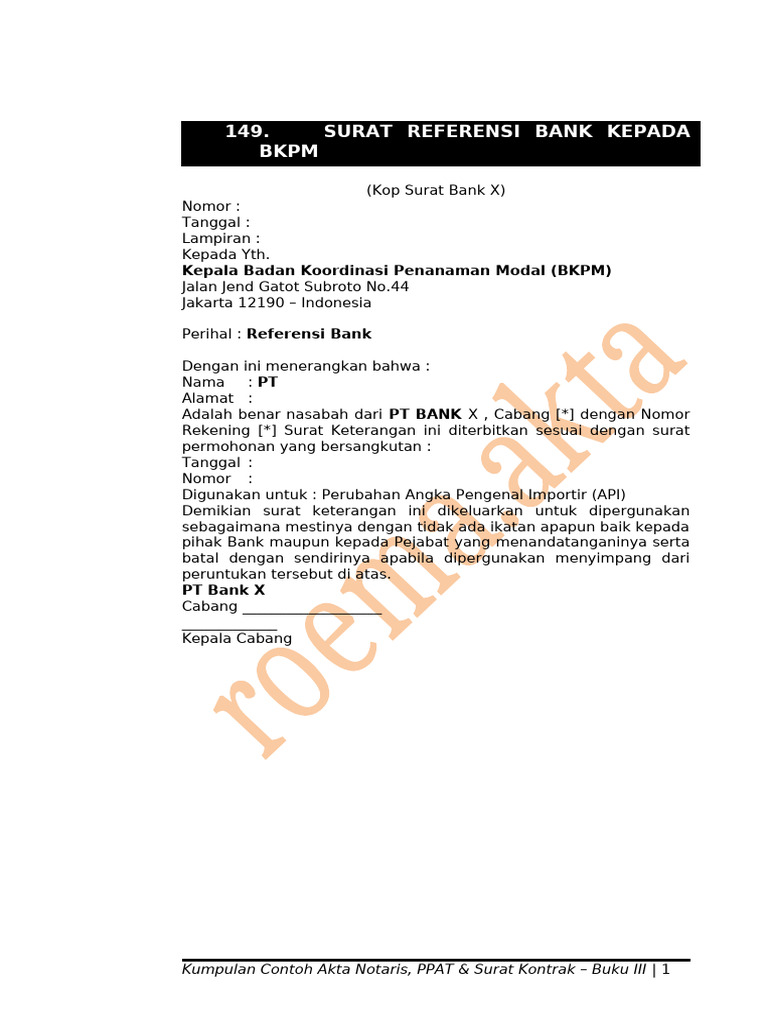 Surat Referensi Bank Kepada BKPM | PDF