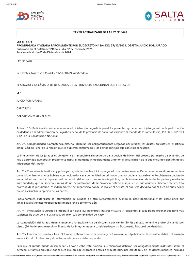 Ley+8478 24+ +Juicio+Por+Jurados | PDF | Judicaturas | Juez