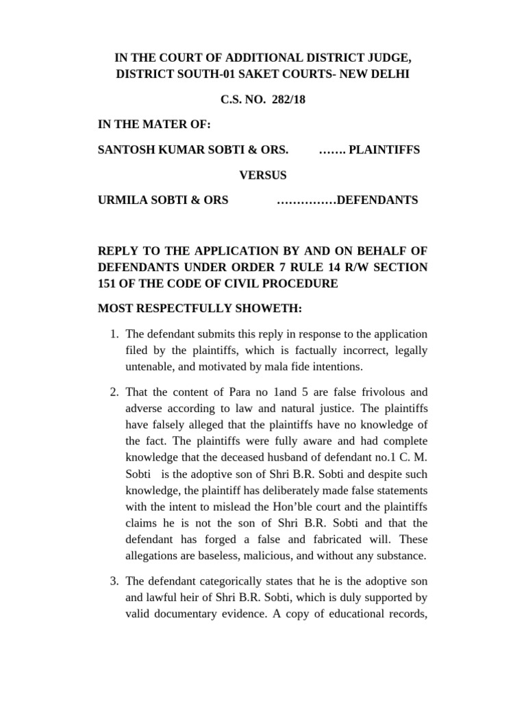 In The Court of Additional District Judge | PDF | Lawsuit | Legal Procedure