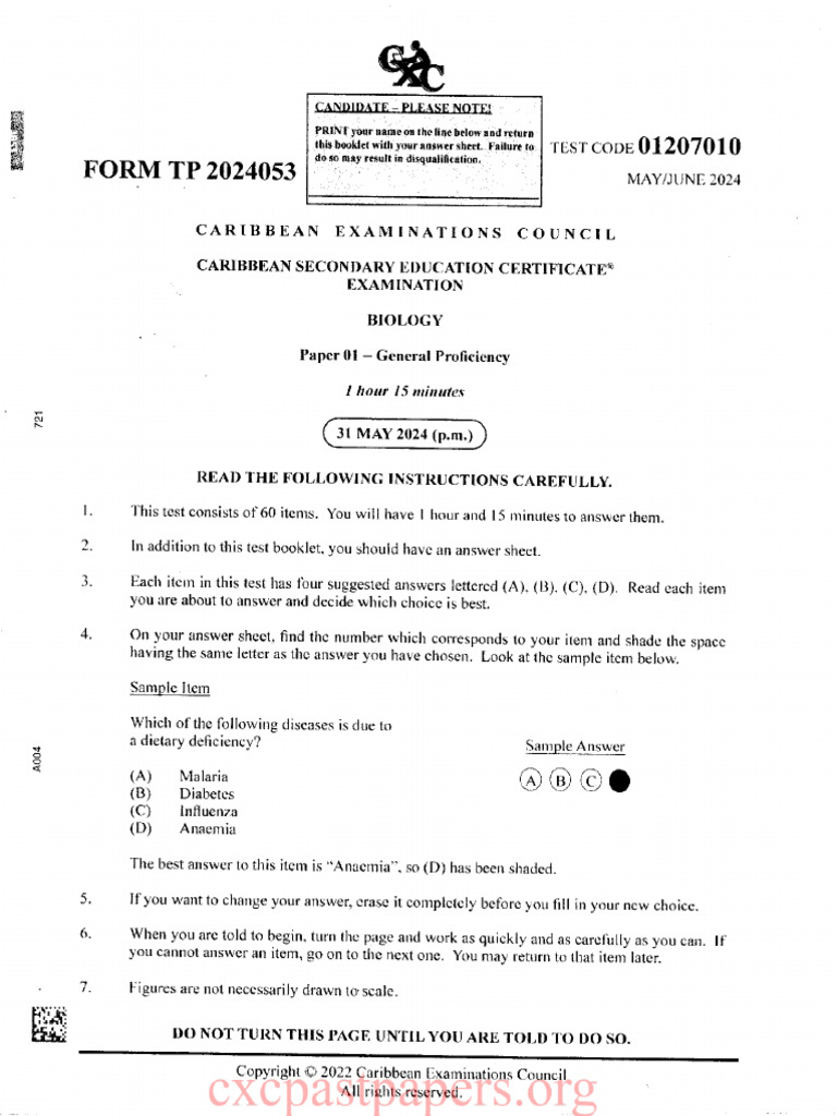 CSEC Biology June 2024 P1 | PDF