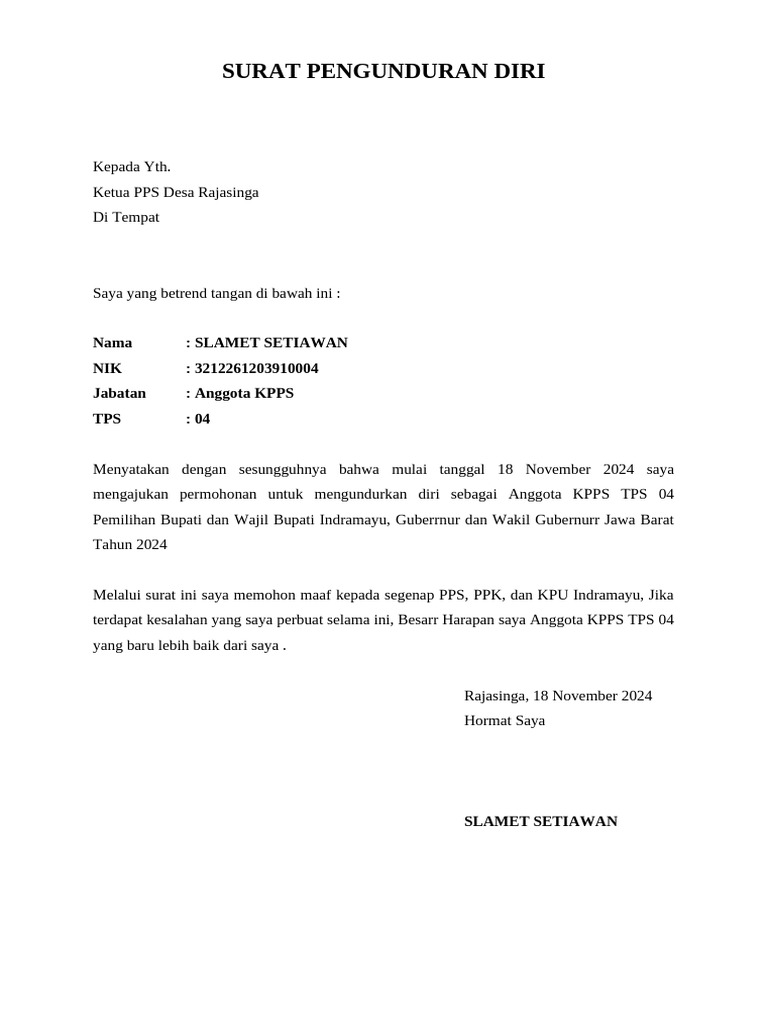 Surat Pengunduran Diri | PDF