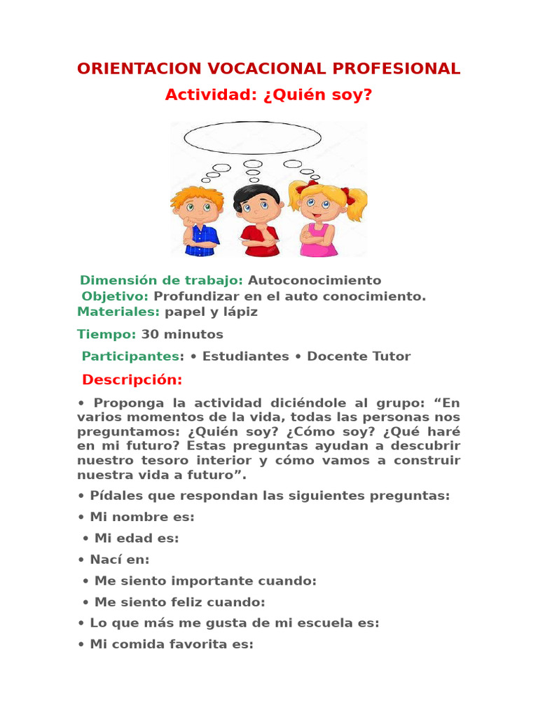 Actividad de Autoconocimiento: ¿Quién Soy? | PDF