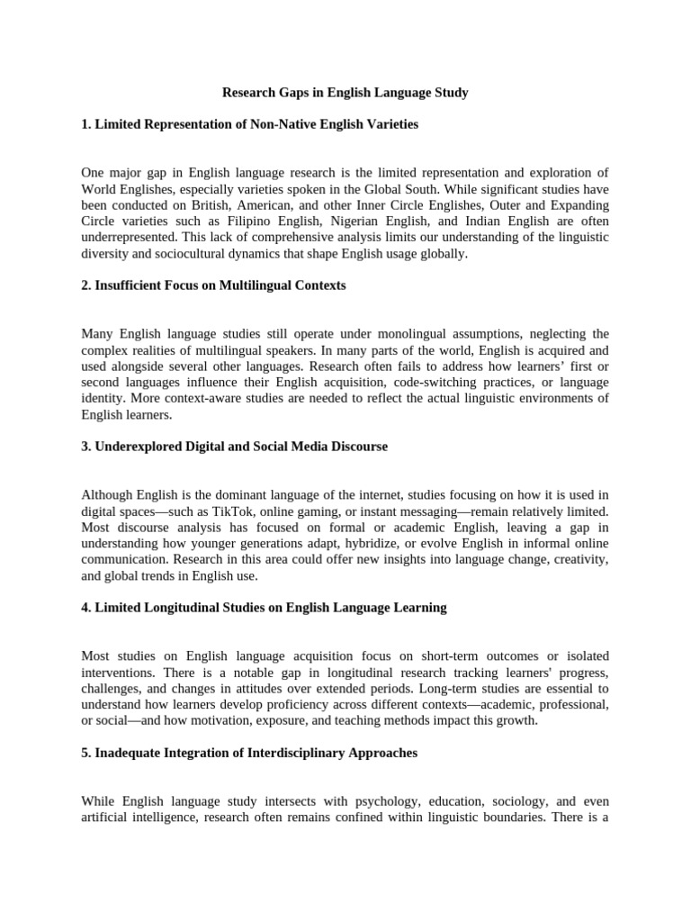 Research Gaps in English Language Study | PDF | English Language ...