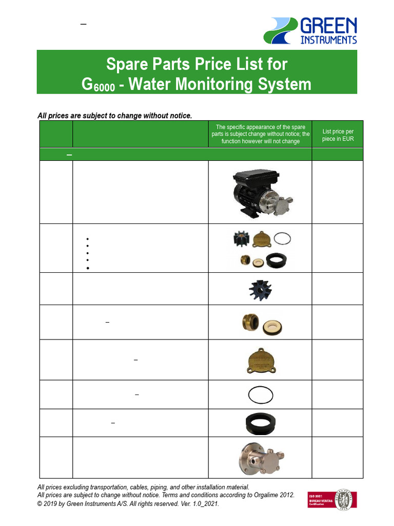 G6000 Spare Part Price List 2021 Ver. 1.0 | PDF | Pump | Valve