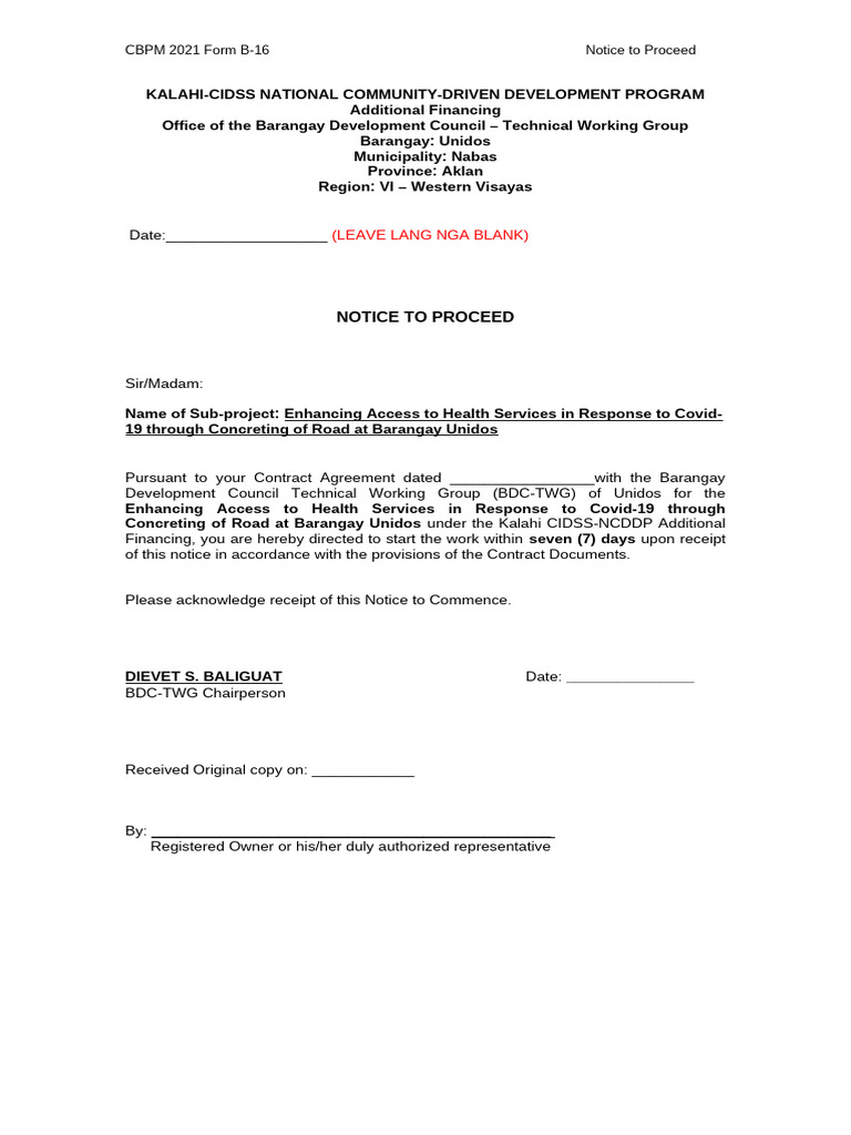 Notice To Proceed | PDF