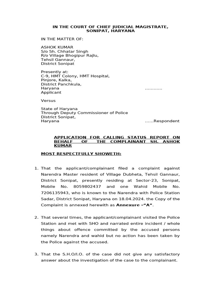 Application for Police Status Report | PDF | Criminal Law | Common Law