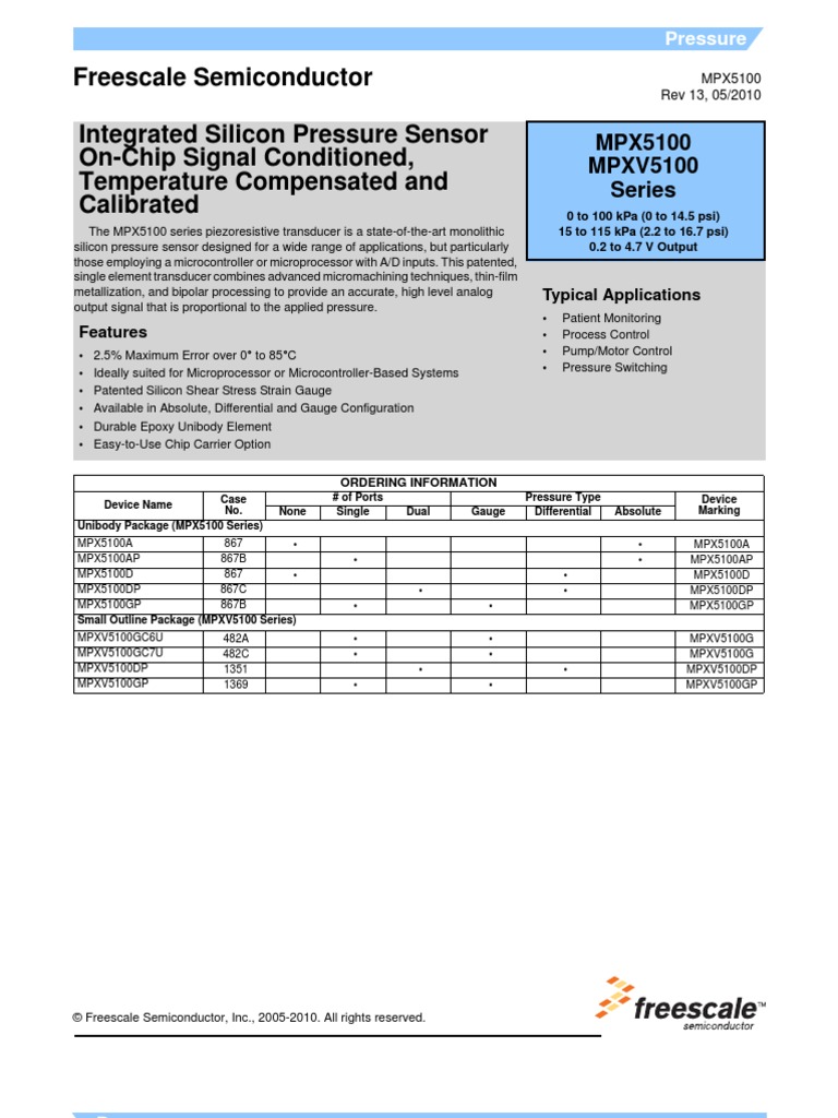 MPX5100 | PDF | Electronic Circuits | Pressure