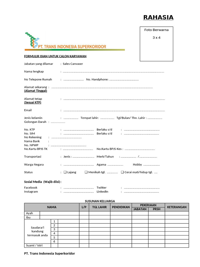 F.hr.01 Form Isian Calon Karyawan | PDF
