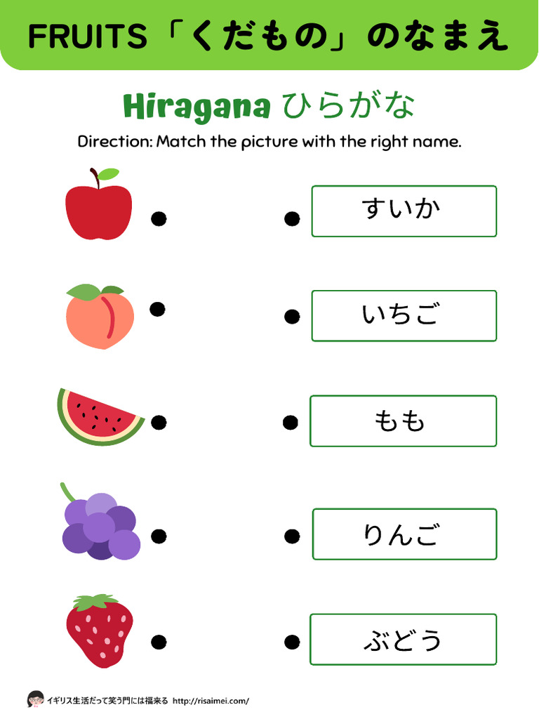 Fruits Hiragana Matching Words | PDF