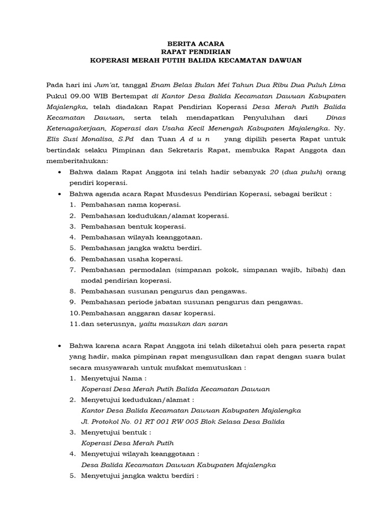 Berita Acara Kopdes 1 2 | PDF