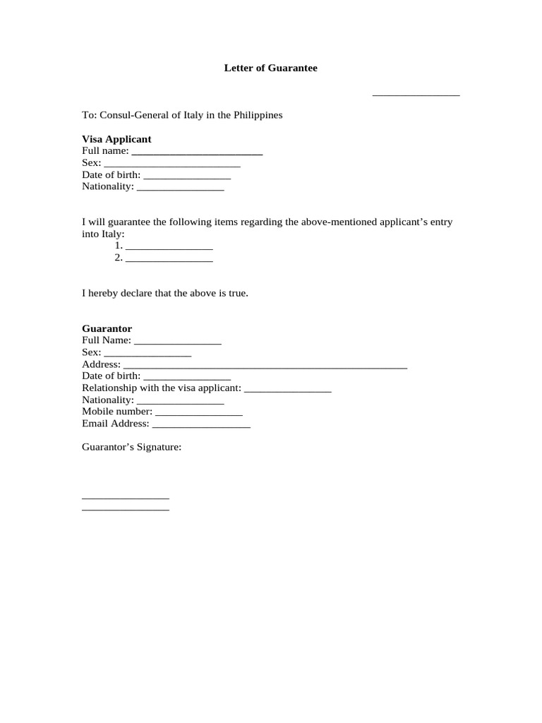 Letter of Guarantee Template 01 | PDF