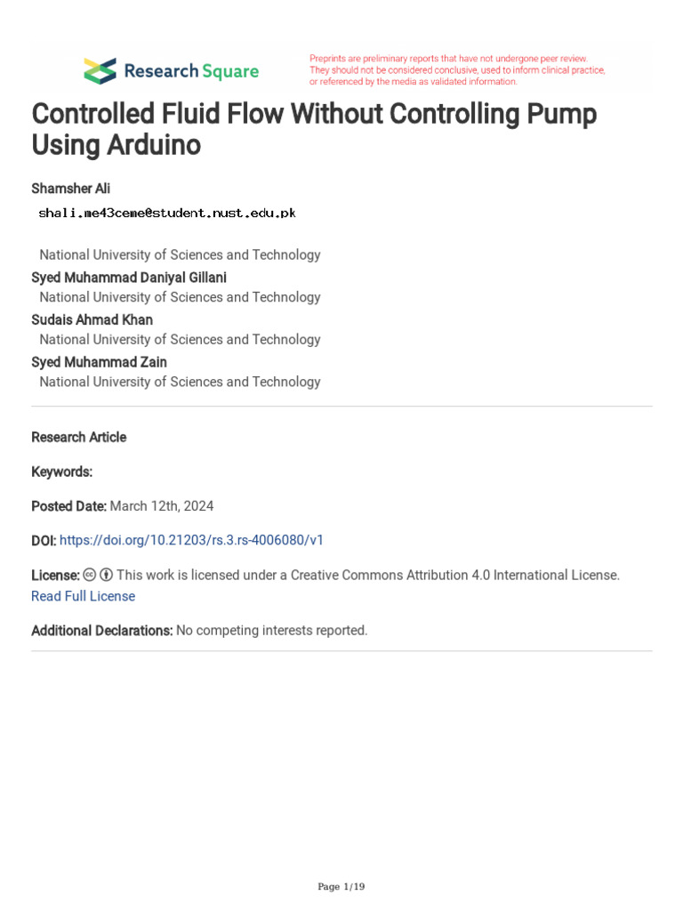 Controlled Fluid Flow Without Controlling Pump Using Arduino | PDF | Arduino | Flow Measurement