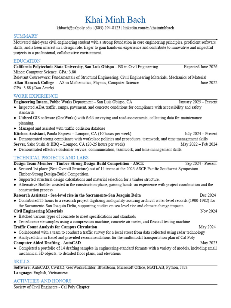 Fang Resume Format for Civil Engineering | PDF | Engineering | Computing
