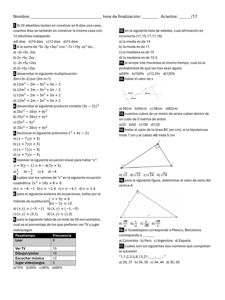 Examen Guia Mate | PDF | Álgebra | Matemática Elemental