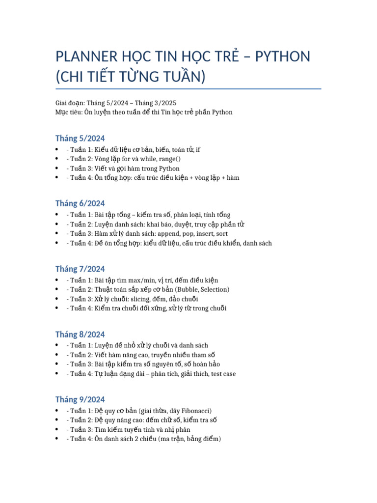 Planner Tuan Luyen Tin Tre Python | PDF