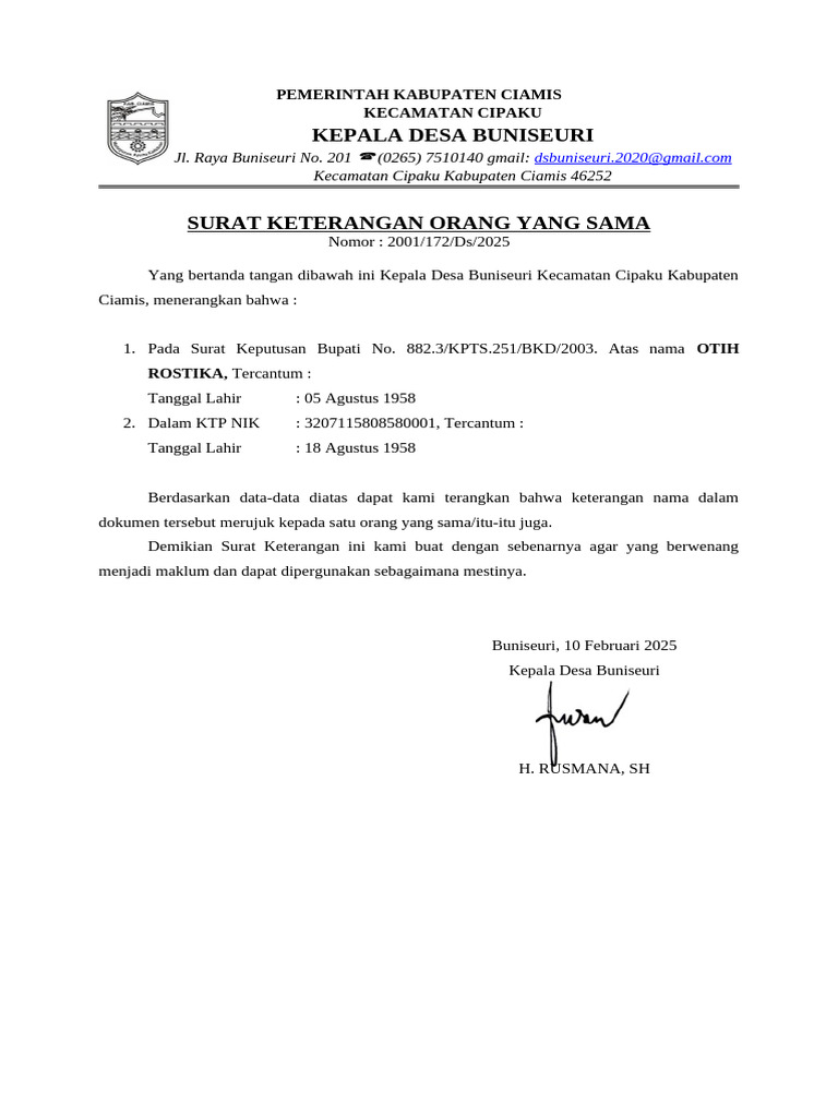 Ket. Beda Nama | PDF