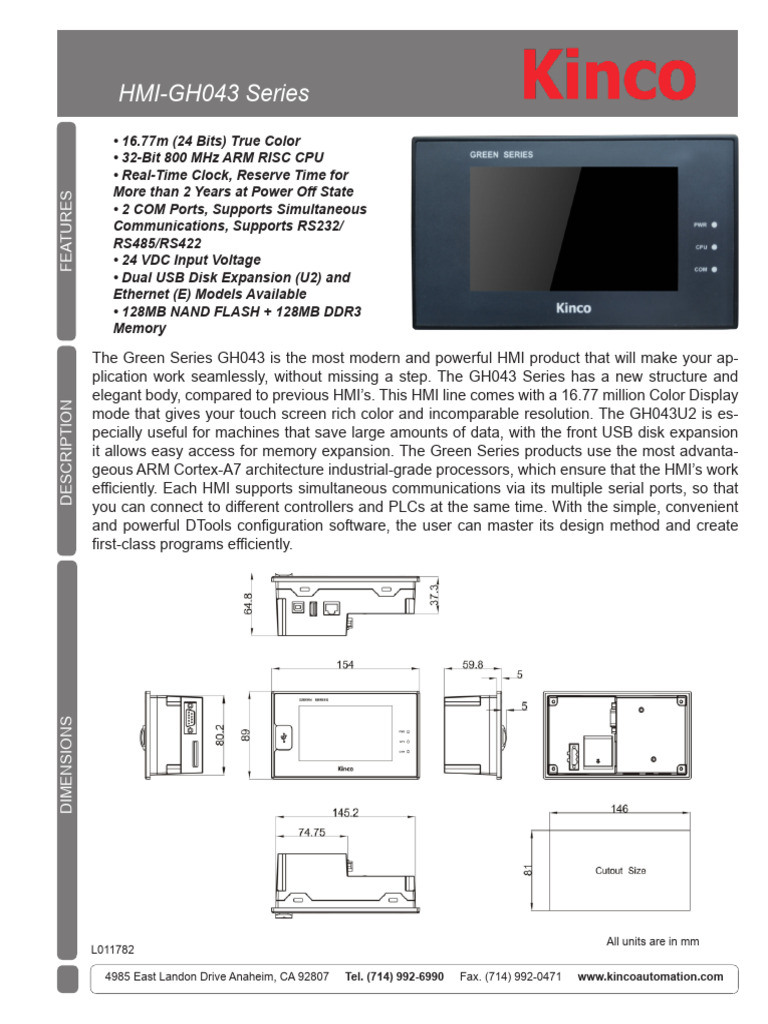 l011782 - Hmi-Gh043 Spec Sheet | PDF | Usb | Usb Flash Drive