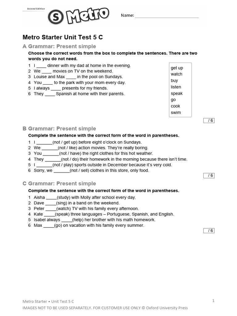 Metro Starter Unit Test 5 C | PDF