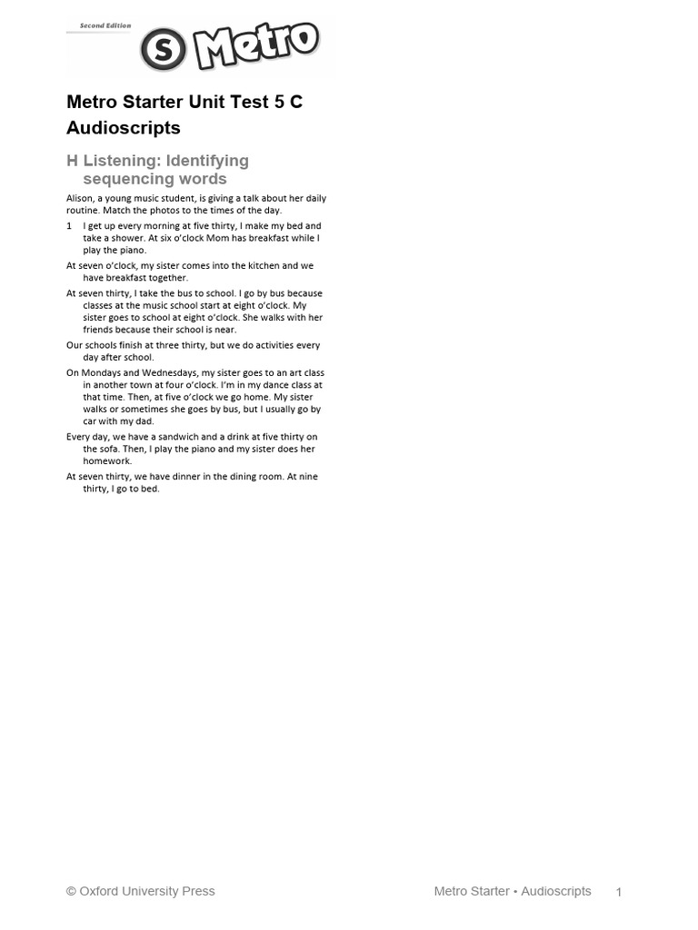 Metro Start Unit 5c Dys Audio Script | PDF