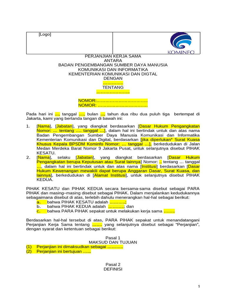 (Template) Pks Dengan Klausul PDP - 2024 | PDF