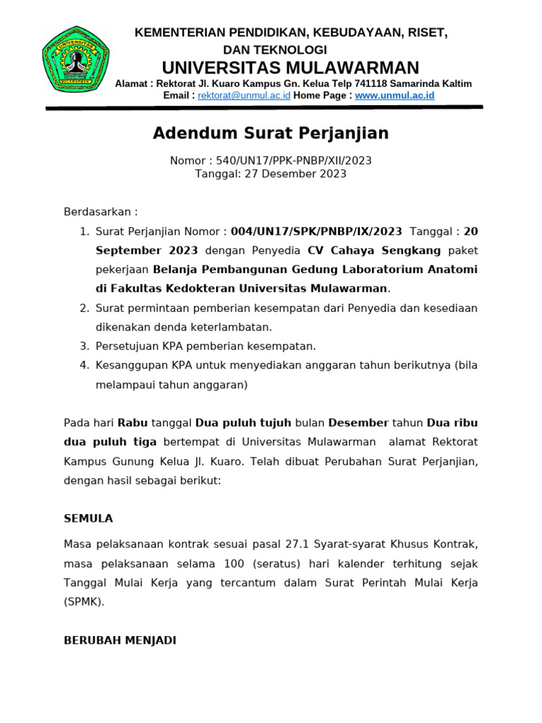 Kontrak Adendum | PDF