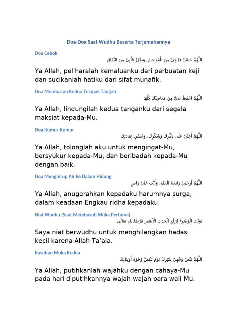 Doa Wudhu Lengkap dan Artinya | PDF