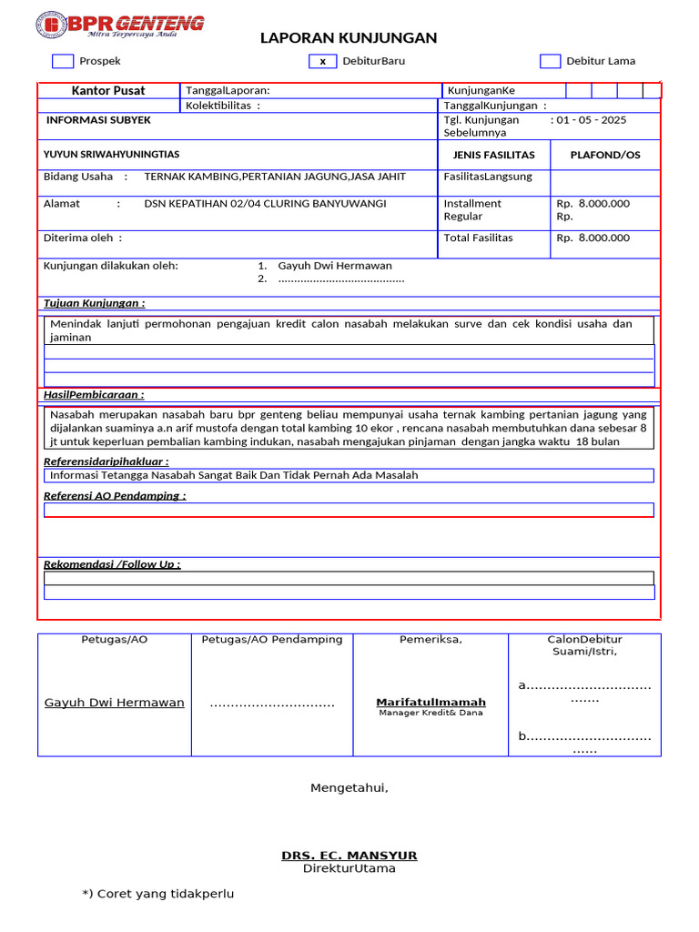 Form LAporan Kunjungan PROSPEK | PDF