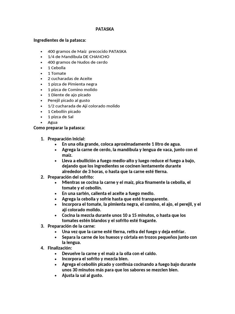 PATASKA CRUCEÑA | PDF | Cocinando | Caldo